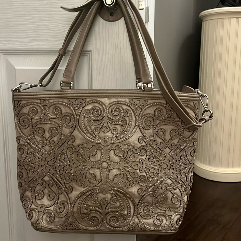 Brighton Katusha Canvas And Leather Crossbody Tote - Gem